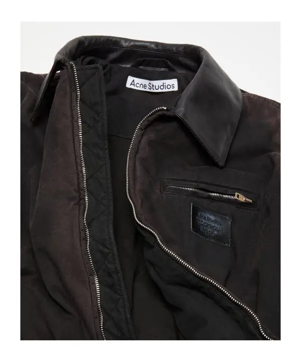 Acne Studios Garment-dyed Cotton Bomber Jacket With Leather Collar