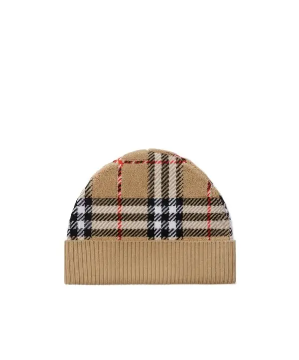 Burberry Check Wool Beanie - Sand-colored