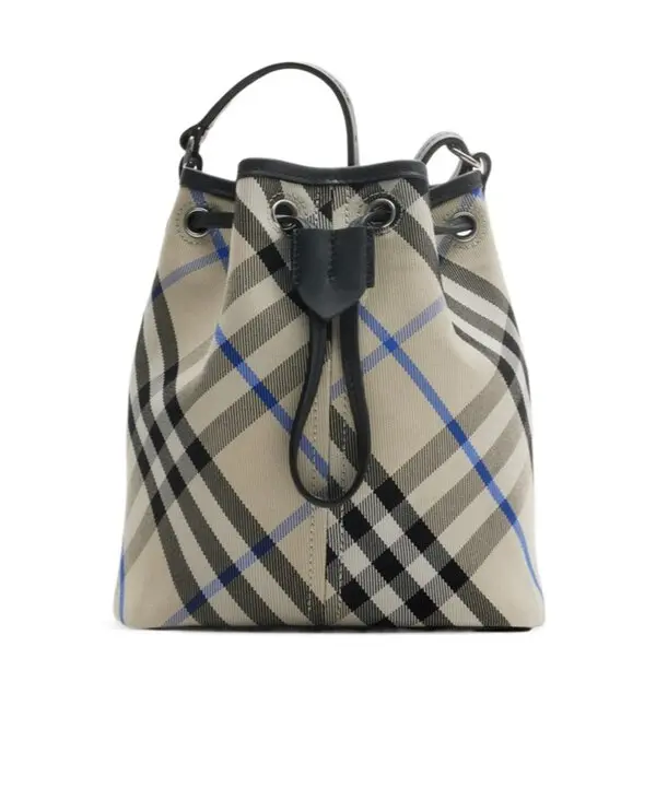 Burberry Mini Checked Drawstring Bucket Bag - Lichen