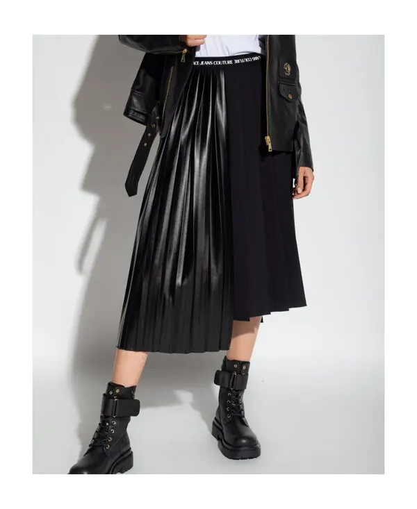 Versace Asymmetric Pleated Skirt With Logo Waistband