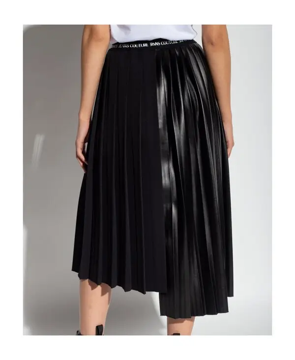 Versace Asymmetric Pleated Skirt With Logo Waistband