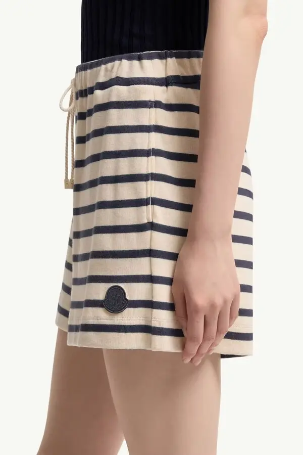 Moncler Striped Logo Patch Shorts - White/blue