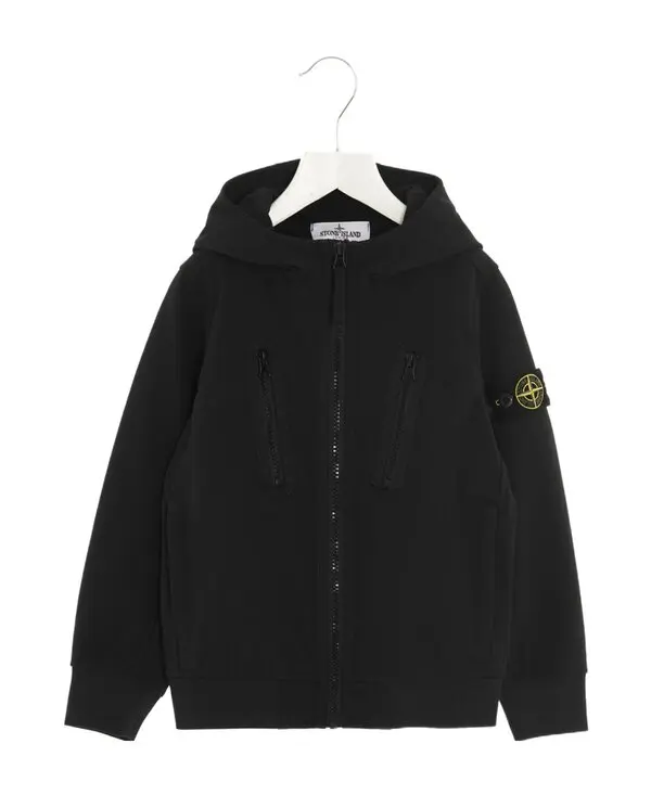 Stone Island Logo Patch Hooded Jacket - Black