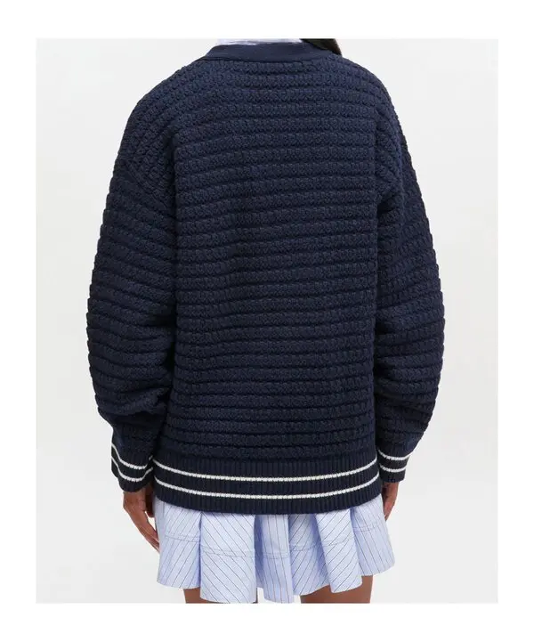 GANNI V-neck Button Detail Jumper - Dark Blue