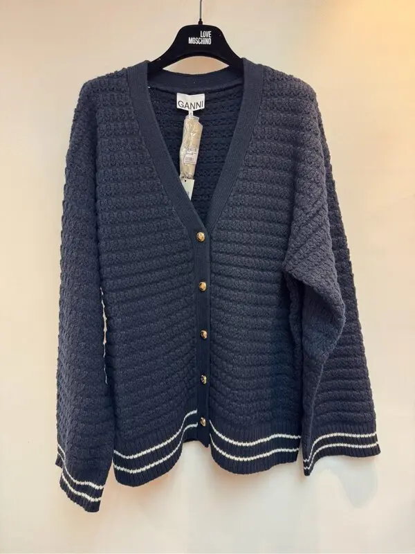 GANNI V-neck Button Detail Jumper - Dark Blue