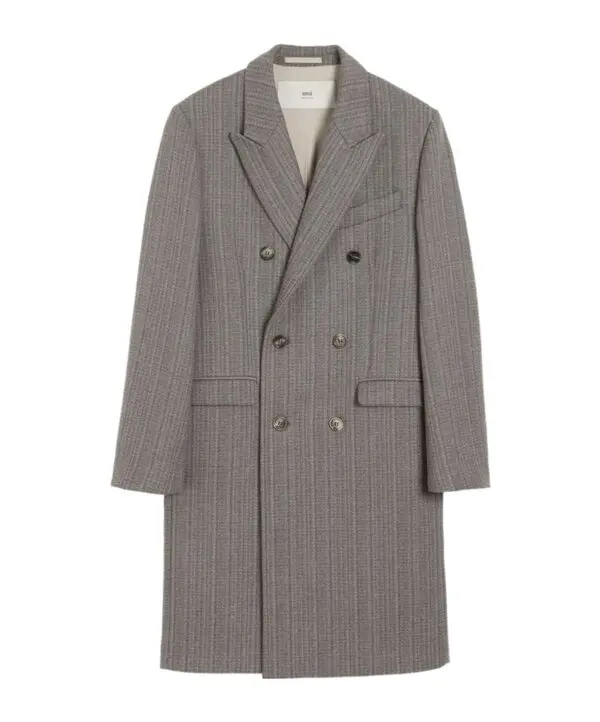 Ami Herringbone Double-breasted Coat - Gray