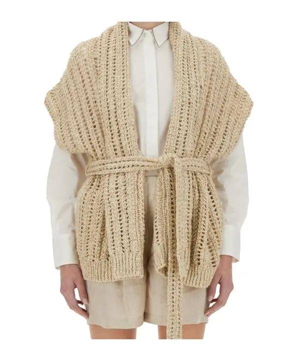 Brunello Cucinelli Shawl Collar Ribbed Knit Cardigan