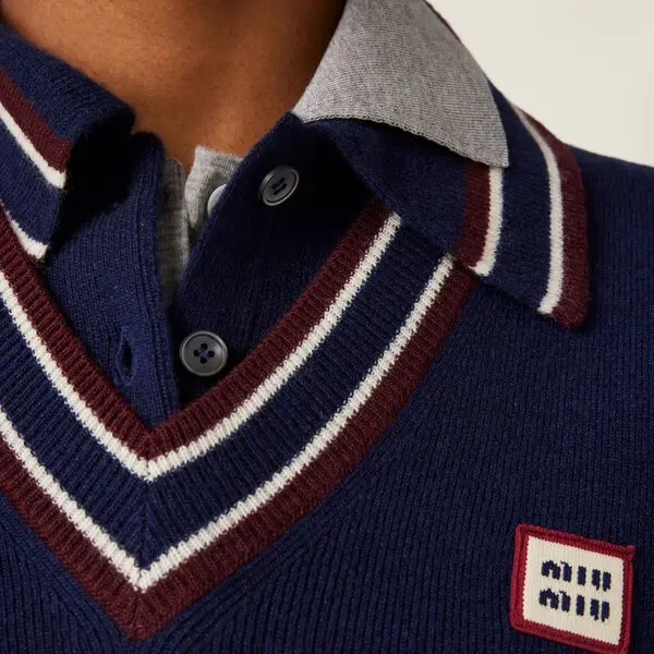 Miu Miu Logo Patch Short Sleeve Knit Polo