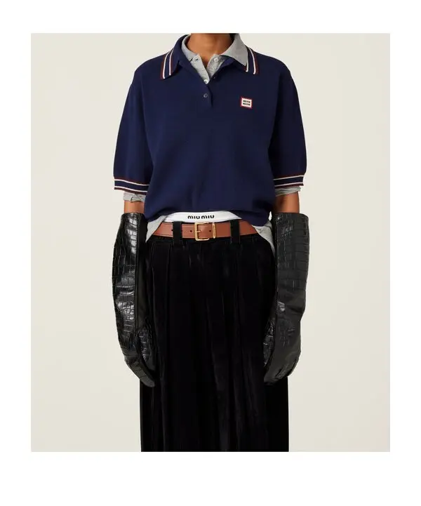 Miu Miu Logo Patch Short Sleeve Knit Polo
