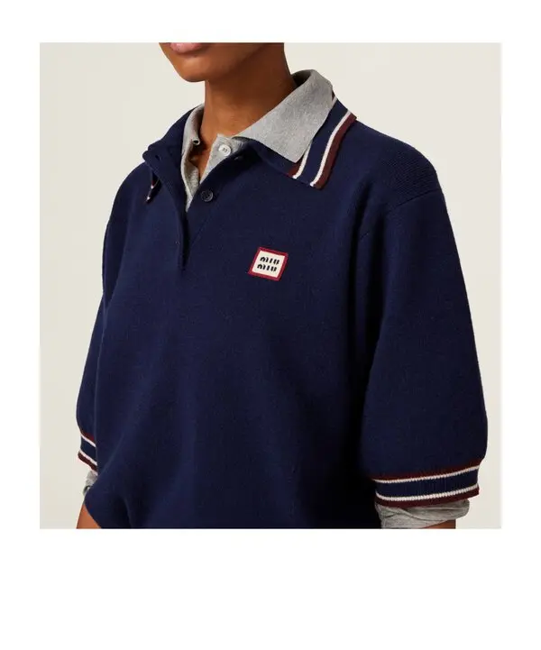 Miu Miu Logo Patch Short Sleeve Knit Polo