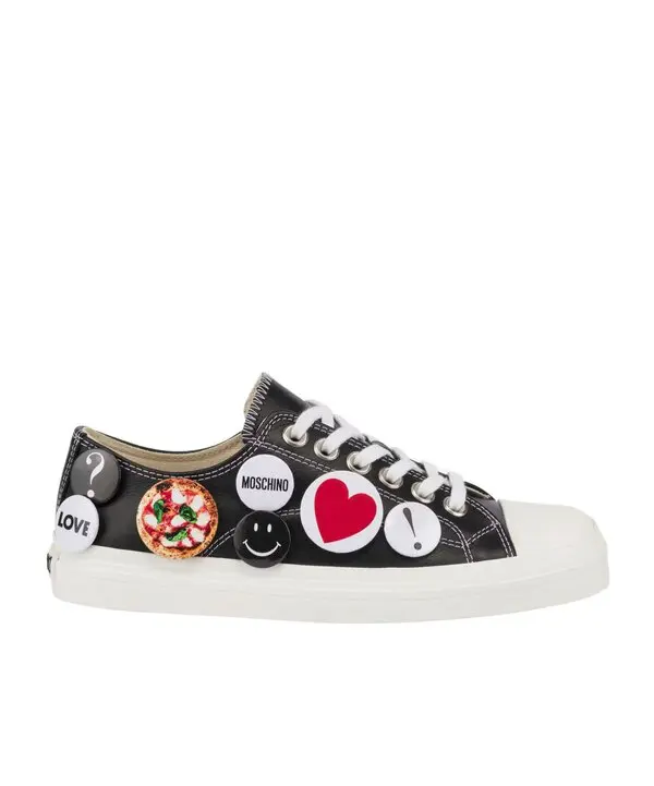 Moschino Embellished Calfskin Sneakers - Black