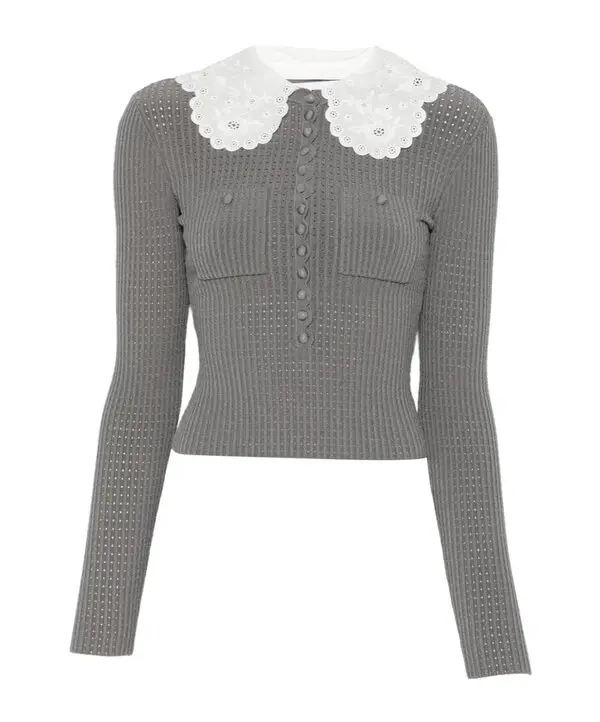 SELF-PORTRAIT Lace Collar Knitted Top