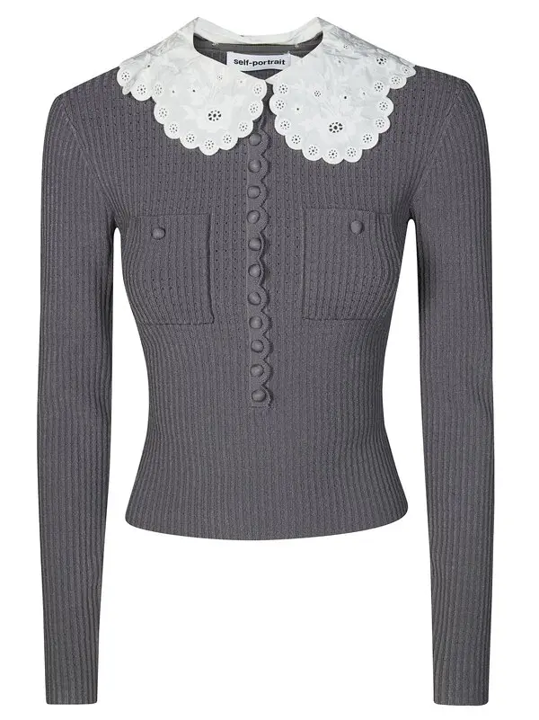 SELF-PORTRAIT Lace Collar Knitted Top