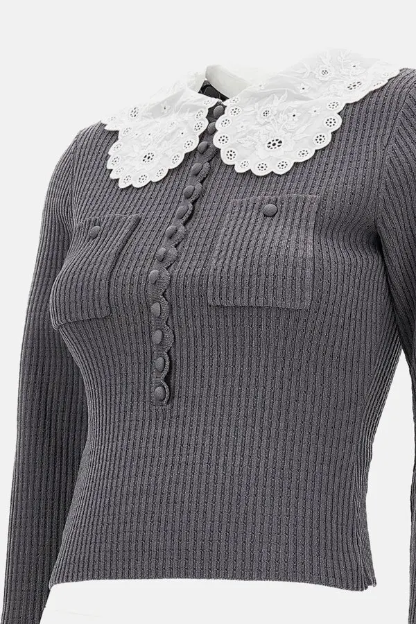 SELF-PORTRAIT Lace Collar Knitted Top