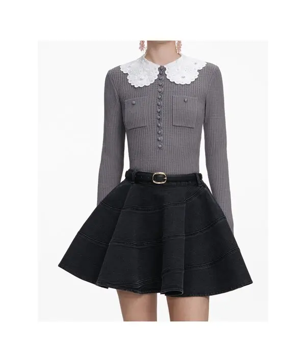 SELF-PORTRAIT Lace Collar Knitted Top