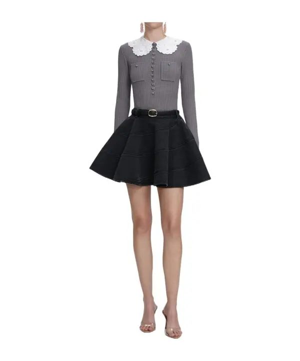 SELF-PORTRAIT Lace Collar Knitted Top