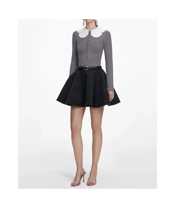SELF-PORTRAIT Lace Collar Knitted Top