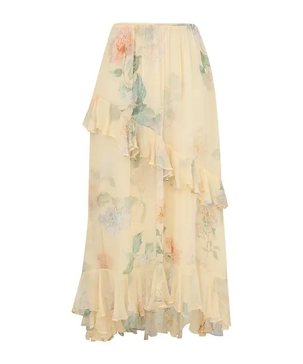 Zimmermann Asymmetrical Skirt With Laminated Flounces