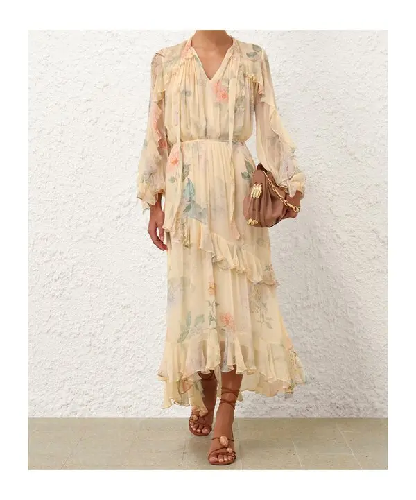 Zimmermann Asymmetrical Skirt With Laminated Flounces