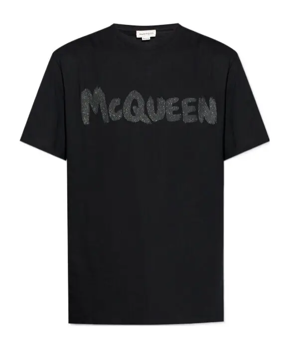 Alexander McQueen Logo Printed Glittered Crewneck T-shirt
