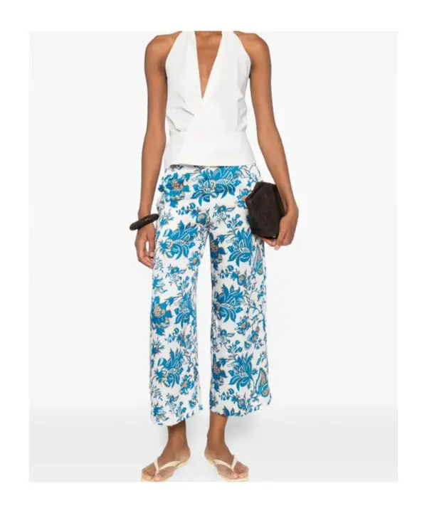 Etro Cropped Floral Trousers - Blue