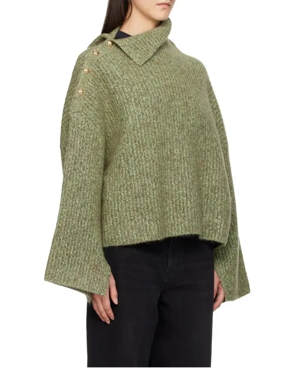 GANNI Asymmetric Neck Ribbed Sweater