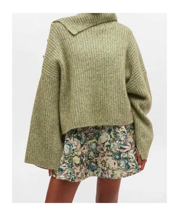 GANNI Asymmetric Neck Ribbed Sweater