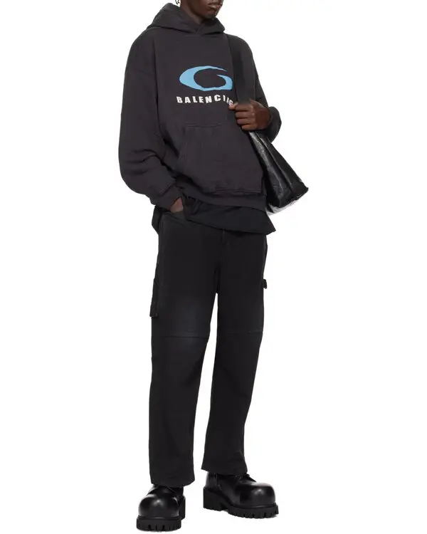 Balenciaga Medium Fit Hoodie With Sports Icon Graphic - Black