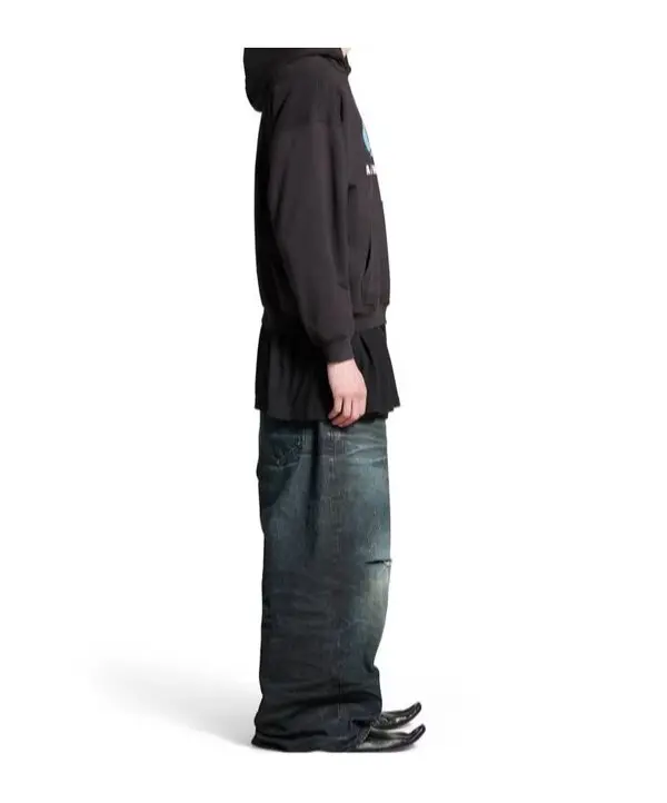 Balenciaga Medium Fit Hoodie With Sports Icon Graphic - Black