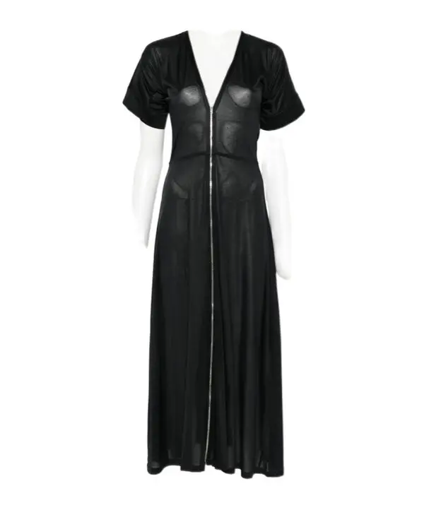 LEMAIRE V-neck Zip-up Midi Dress With Flared Sleeves - Black