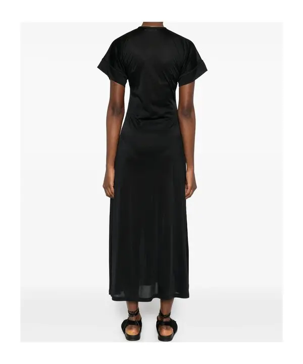 LEMAIRE V-neck Zip-up Midi Dress With Flared Sleeves - Black