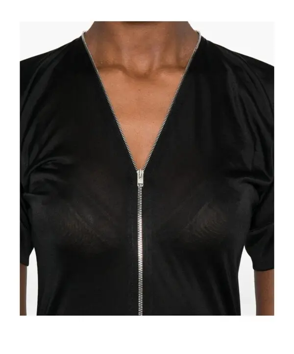 LEMAIRE V-neck Zip-up Midi Dress With Flared Sleeves - Black