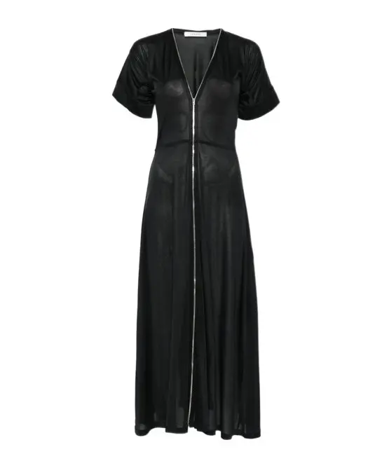 LEMAIRE V-neck Zip-up Midi Dress With Flared Sleeves - Black