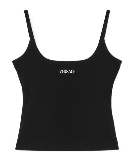 Versace Logo-embroidered Ribbed Top - Black