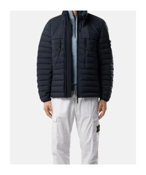 Stone Island Hooded Padded Coat With Stand Collar And Zip Fastening
