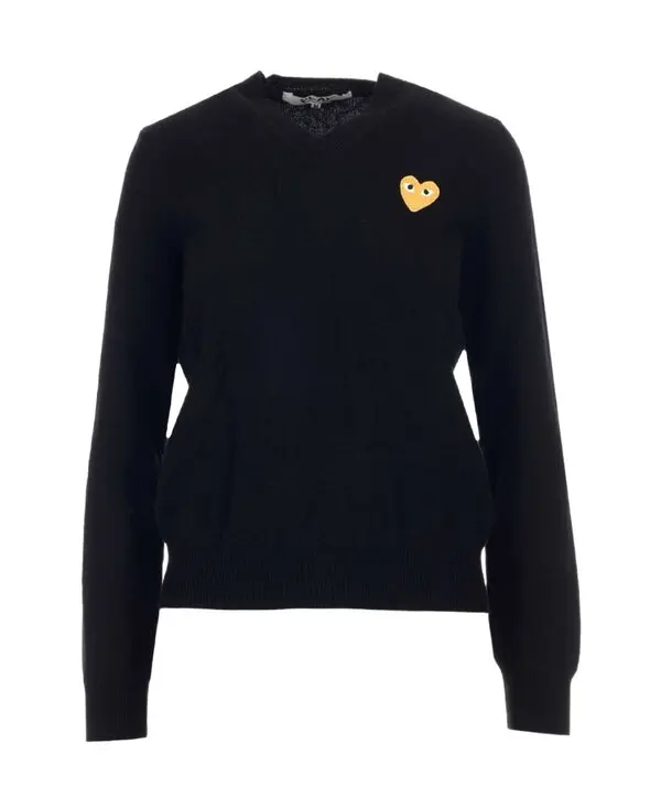 Play Comme Des Garcon Long Sleeve V-neck Pullover Sweater - Black