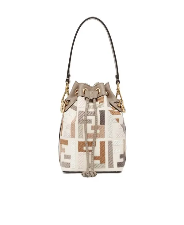 Fendi Embroidered Canvas Mini Bucket Bag With Gold Tone Hardware