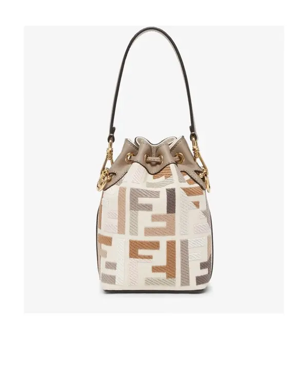 Fendi Embroidered Canvas Mini Bucket Bag With Gold Tone Hardware