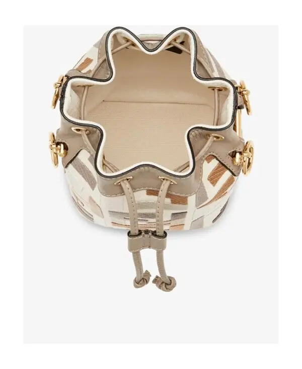 Fendi Embroidered Canvas Mini Bucket Bag With Gold Tone Hardware