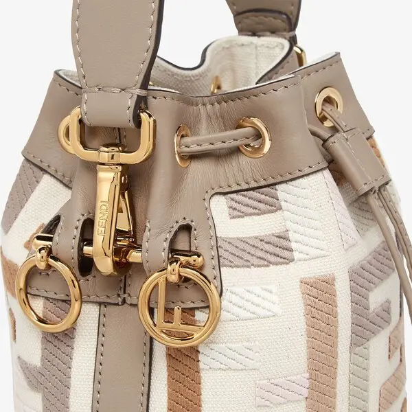 Fendi Embroidered Canvas Mini Bucket Bag With Gold Tone Hardware