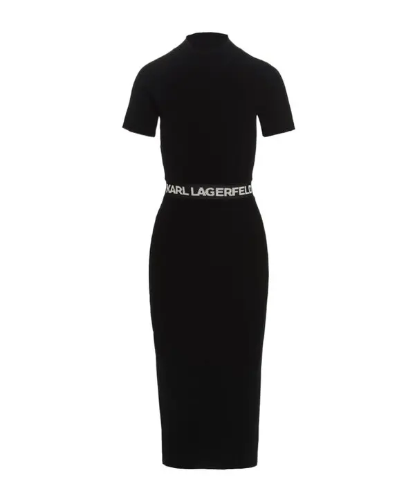 Karl Lagerfeld Ribbed Knit High-neck Logo Dress