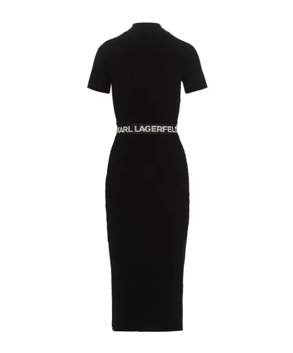 Karl Lagerfeld Ribbed Knit High-neck Logo Dress