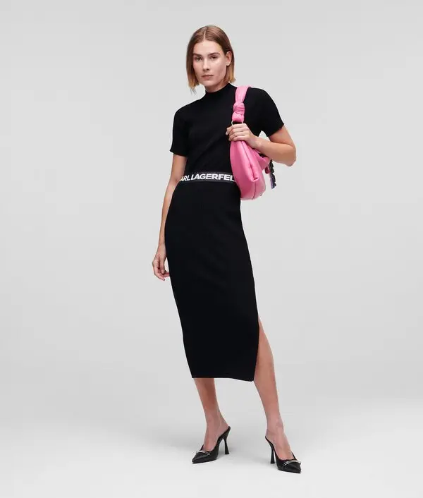 Karl Lagerfeld Ribbed Knit High-neck Logo Dress