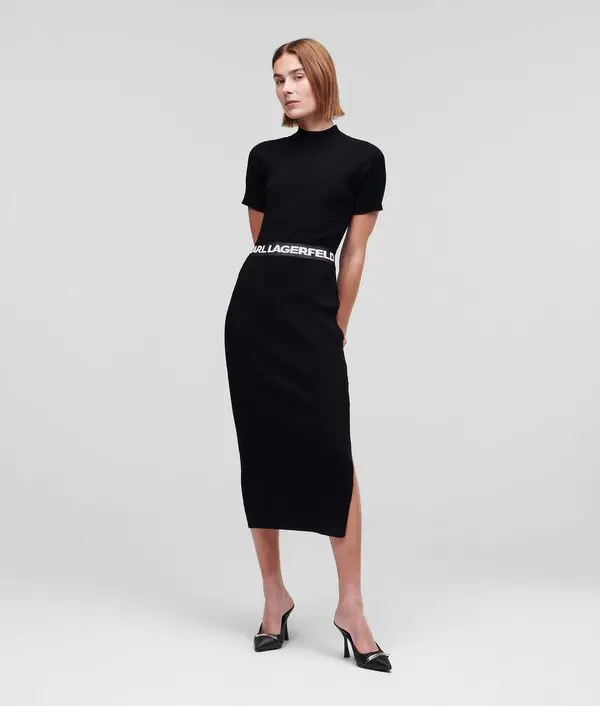 Karl Lagerfeld Ribbed Knit High-neck Logo Dress