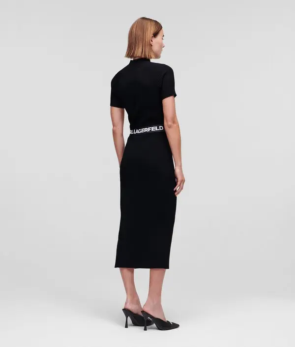 Karl Lagerfeld Ribbed Knit High-neck Logo Dress