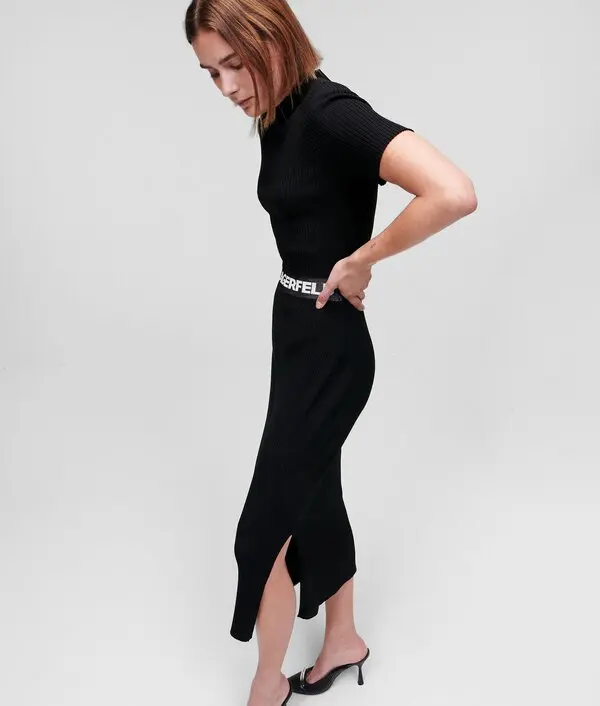 Karl Lagerfeld Ribbed Knit High-neck Logo Dress