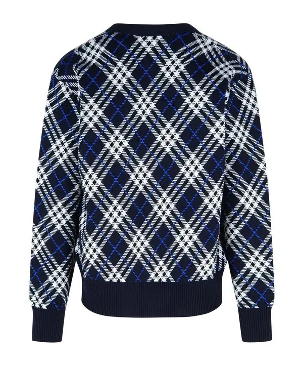 Burberry Checked V-neck Cardigan - Navy