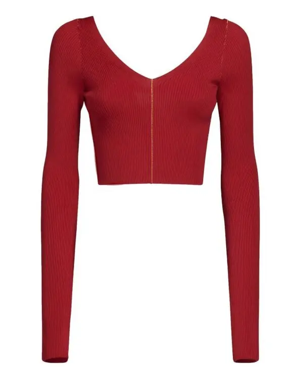 Marni Ribbed V-neck Long Sleeve Pullover