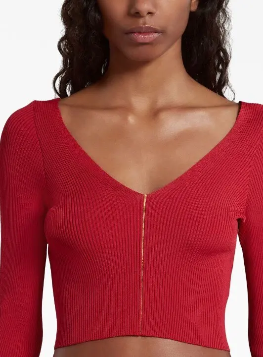 Marni Ribbed V-neck Long Sleeve Pullover
