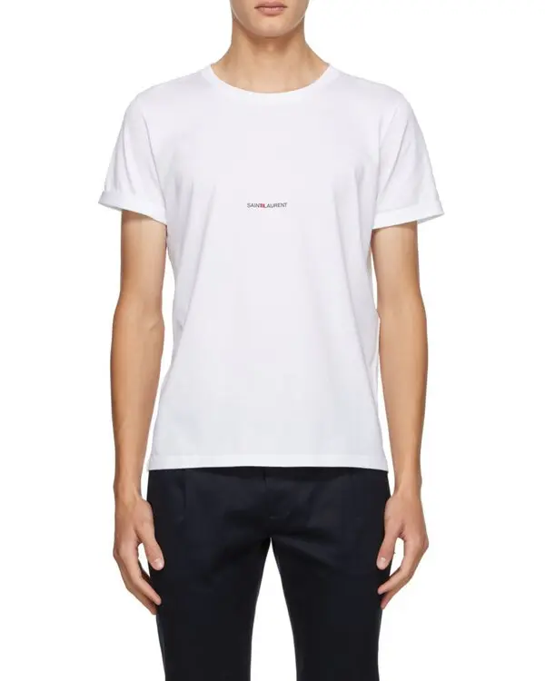 Saint Laurent Logo Printed Crewneck T-shirt - White